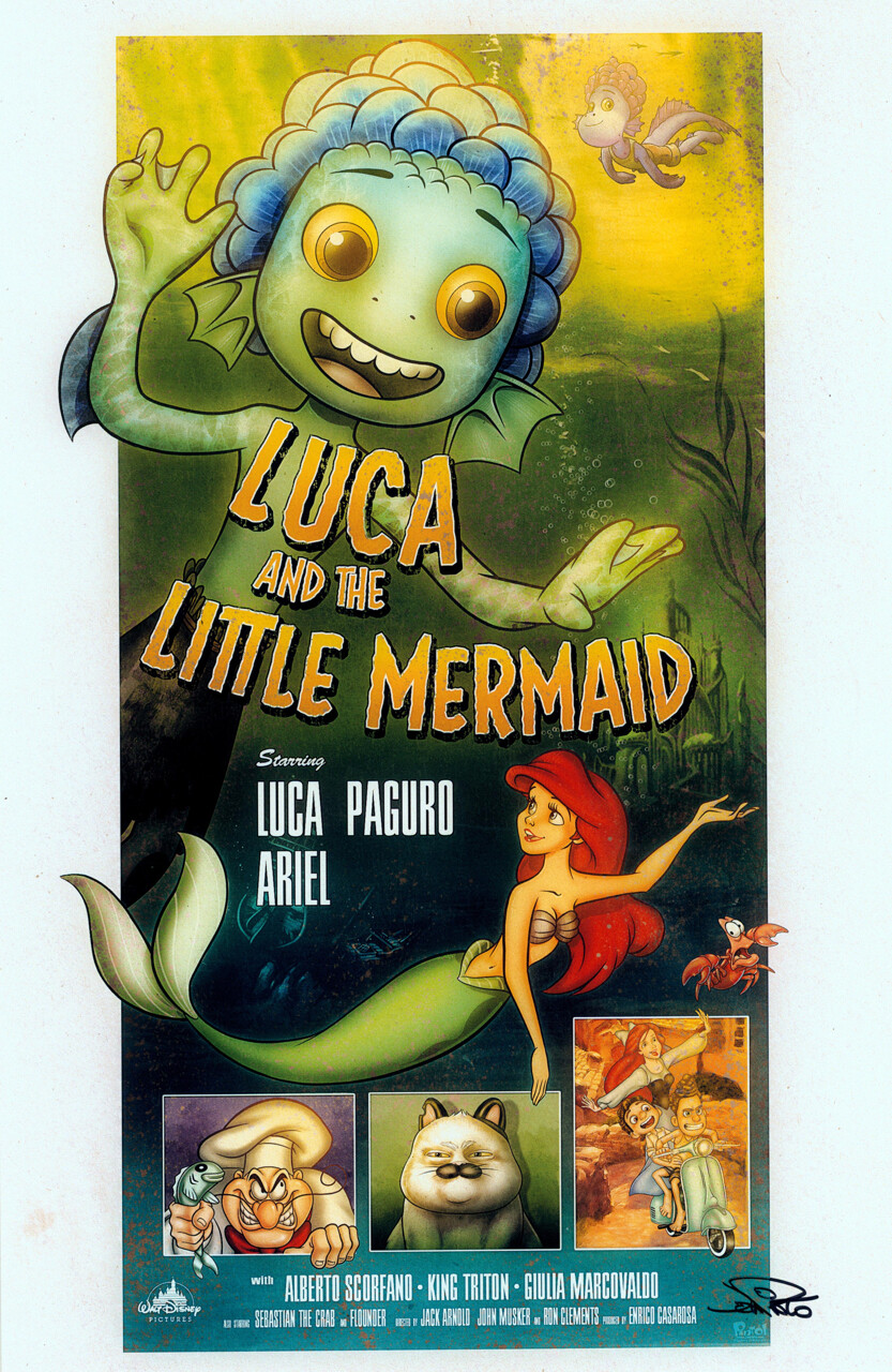 Jon Pinto SIGNED Disney Movie Art Print Luca & The Little Mermaid ...