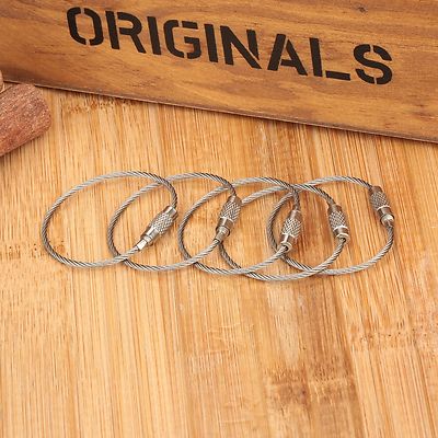 5X 110mm Twist Lock Wire Rope Key Ring Steel Cable Chain Outdoor Loop ...