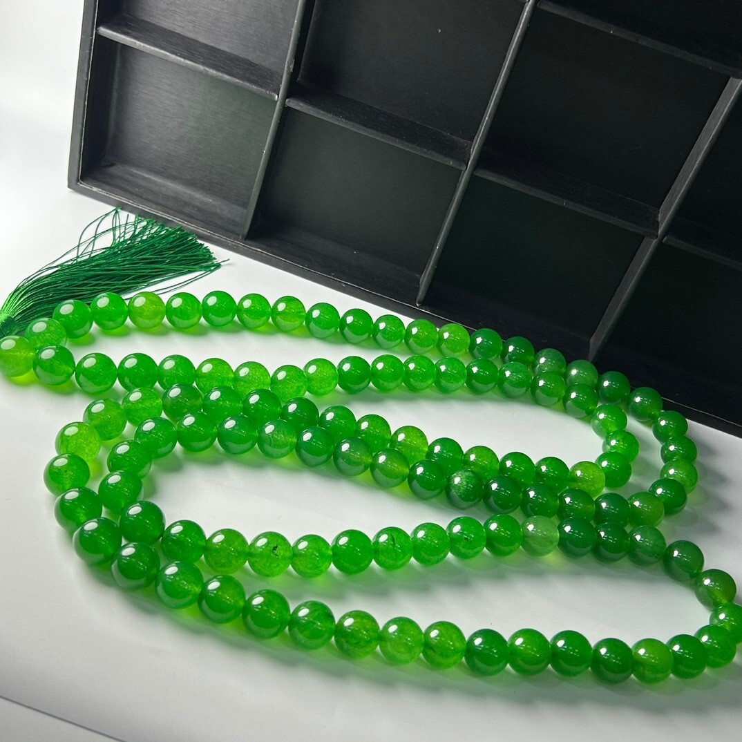 16mm Round Natural ice Green Burmese jade Jadeite 108 Beads Necklaces ...