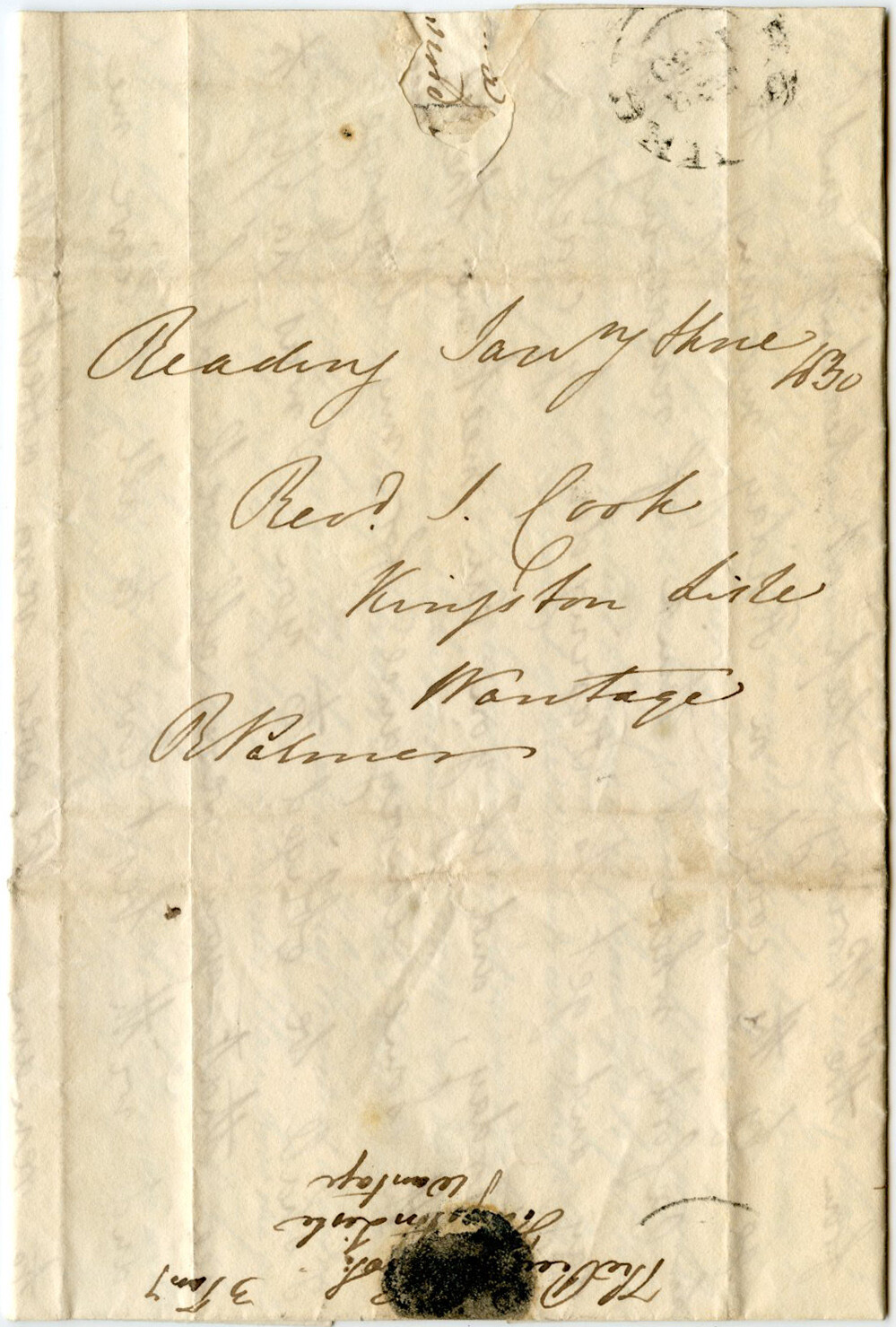 1830 LETTER THE PRIORY + EDWIN ATKINS READING BALL .. PALMER to REV ...