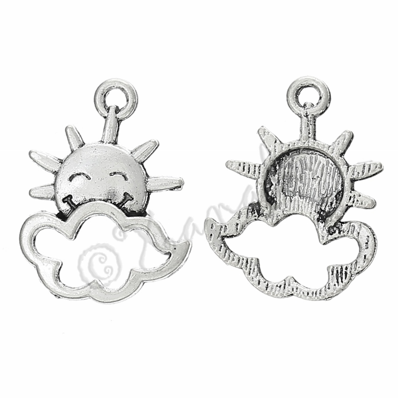 Sun And Cloud Silver Lining Antique Silver Plated Charms C5350 - 10, 20 ...