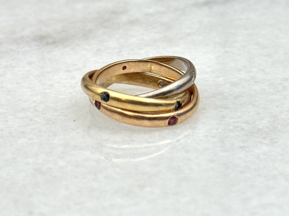 Vintage 18k White Yellow Rose Gold Sapphire Ruby Diamond Trinity Stacking Ring | eBay