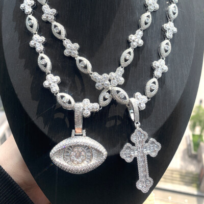 Cross Eye Pendant with Eye Cross Cuban Chain Necklace Hip Hop 5A Zircon ...
