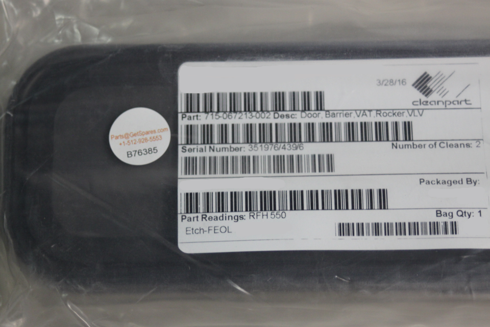 715-067213-002 / DOOR BARRIER VAT ROCKER VLV NON-CU / LAM RESEARCH ...