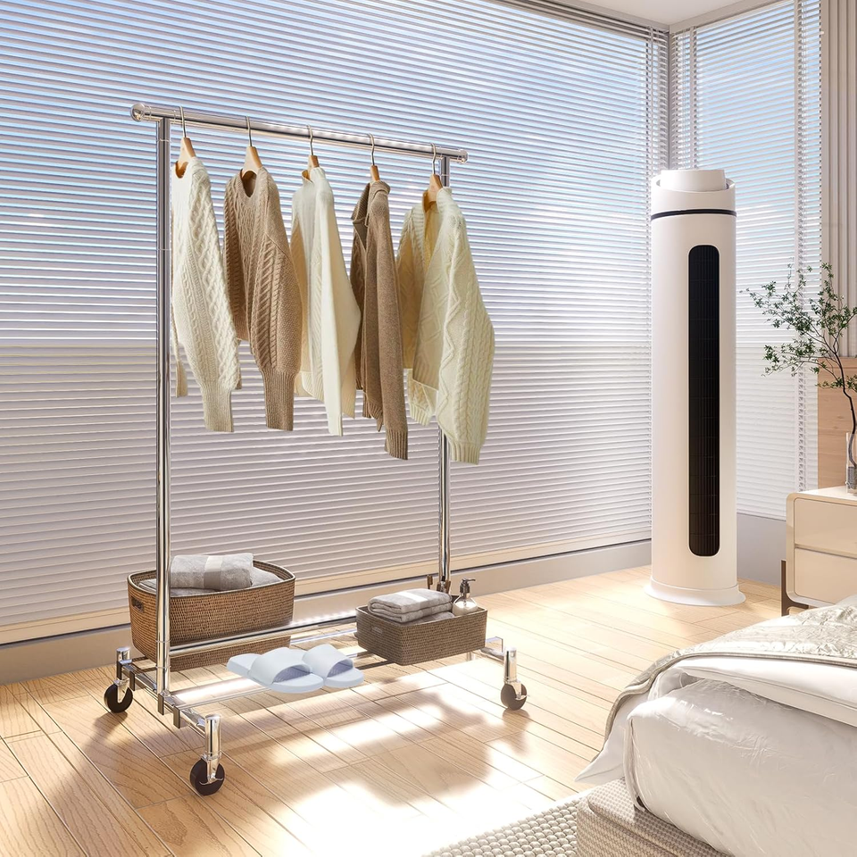 Clothes Rack, 480LBS Clothing Rack with Wheels & Shelf, Rolling Racks ...