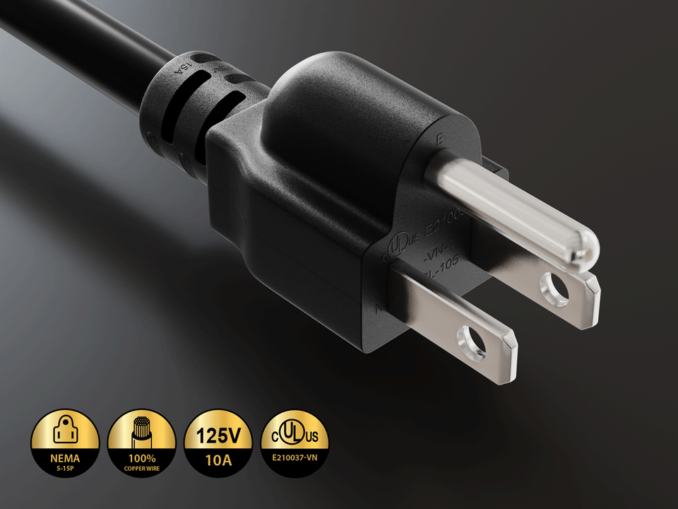 Universal Right Angle Power Cord 18AWG (NEMA 5-15P to IEC320 C13R)10A ...