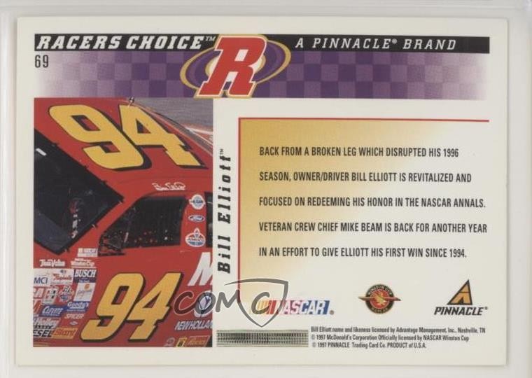 1997 Pinnacle Racers Choice Car Bill Elliott #69 HOF 0s5 | eBay UK