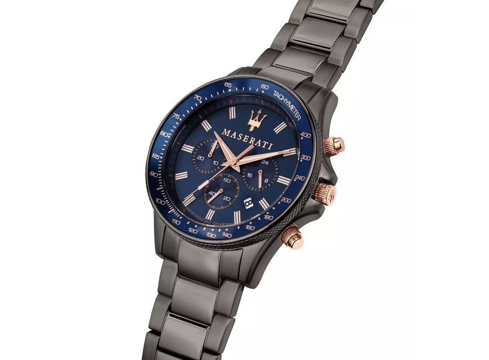 Maserati Sfida Chronograph Blue Dial Grey Steel Strap Men's Watch ...