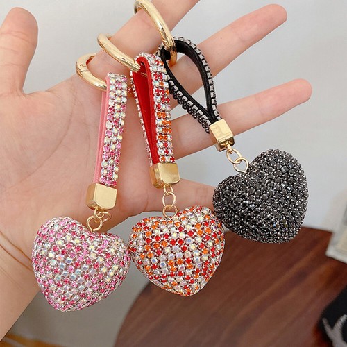 Women Crystal Rhinestone Keychain Heart Shape Key Ring Charm Handbag ...