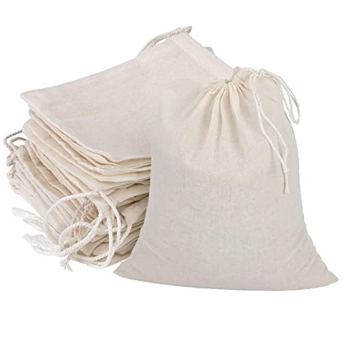 20 Pcs Muslin Drawstring Bags Natural Unbleached Cotton Straining Herbs ...