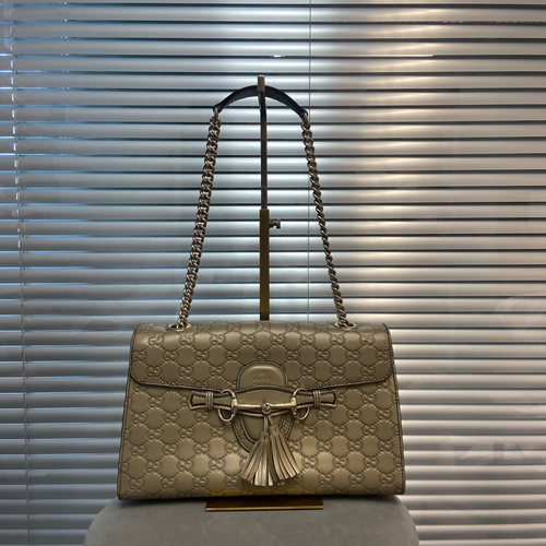 Gucci Shine Guccissima Emily Chain Shoulder Bag Medium Gold Leather | eBay