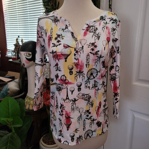 New Women's Cottagecore Top Steampunk Paris Air Balloons Birds Petite ...