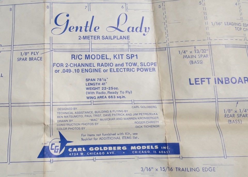 Vintage Carl Goldberg Balsa Wood Gentle Lady Model Sp1 Sail Plane ...