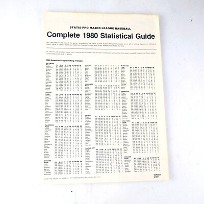 1980 Statis Pro Baseball Game Original Statistical Guide Avalon Hill ...