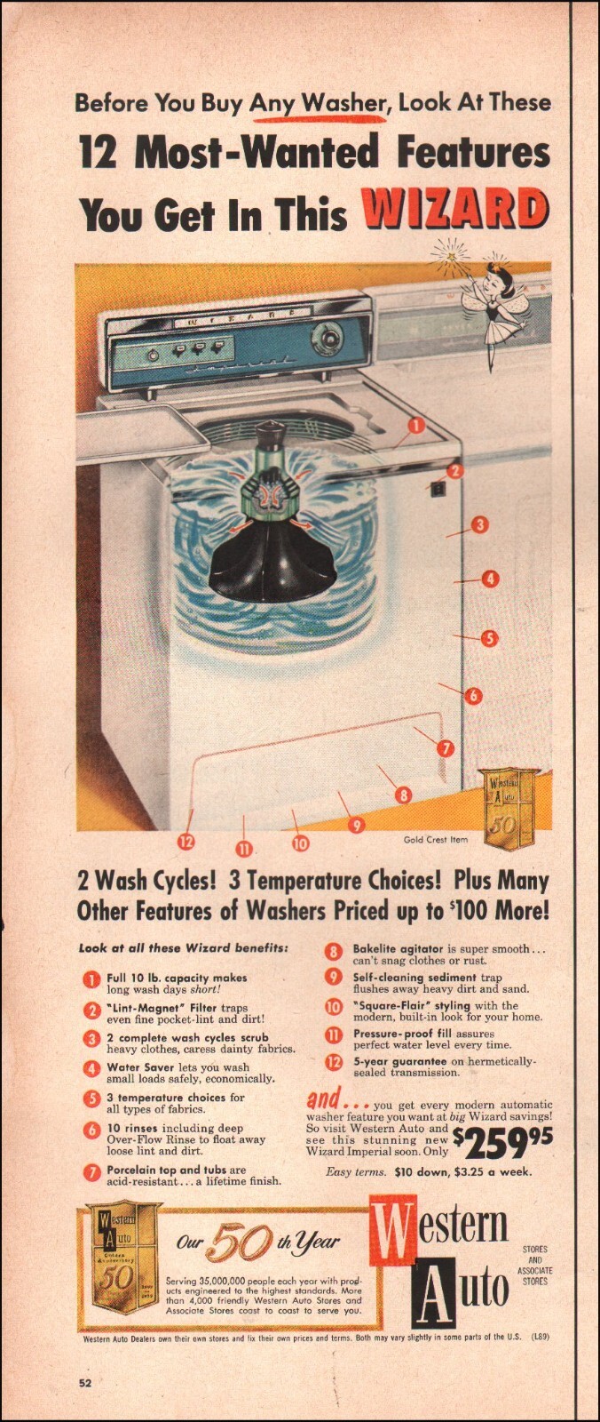 1950's Vintage ad Western Auto retro Wizard Washing machine appliance ...