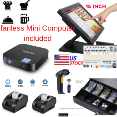 NEW mini Fanless PC, 2 x printers POS Point of Sale System Combo Kit ...