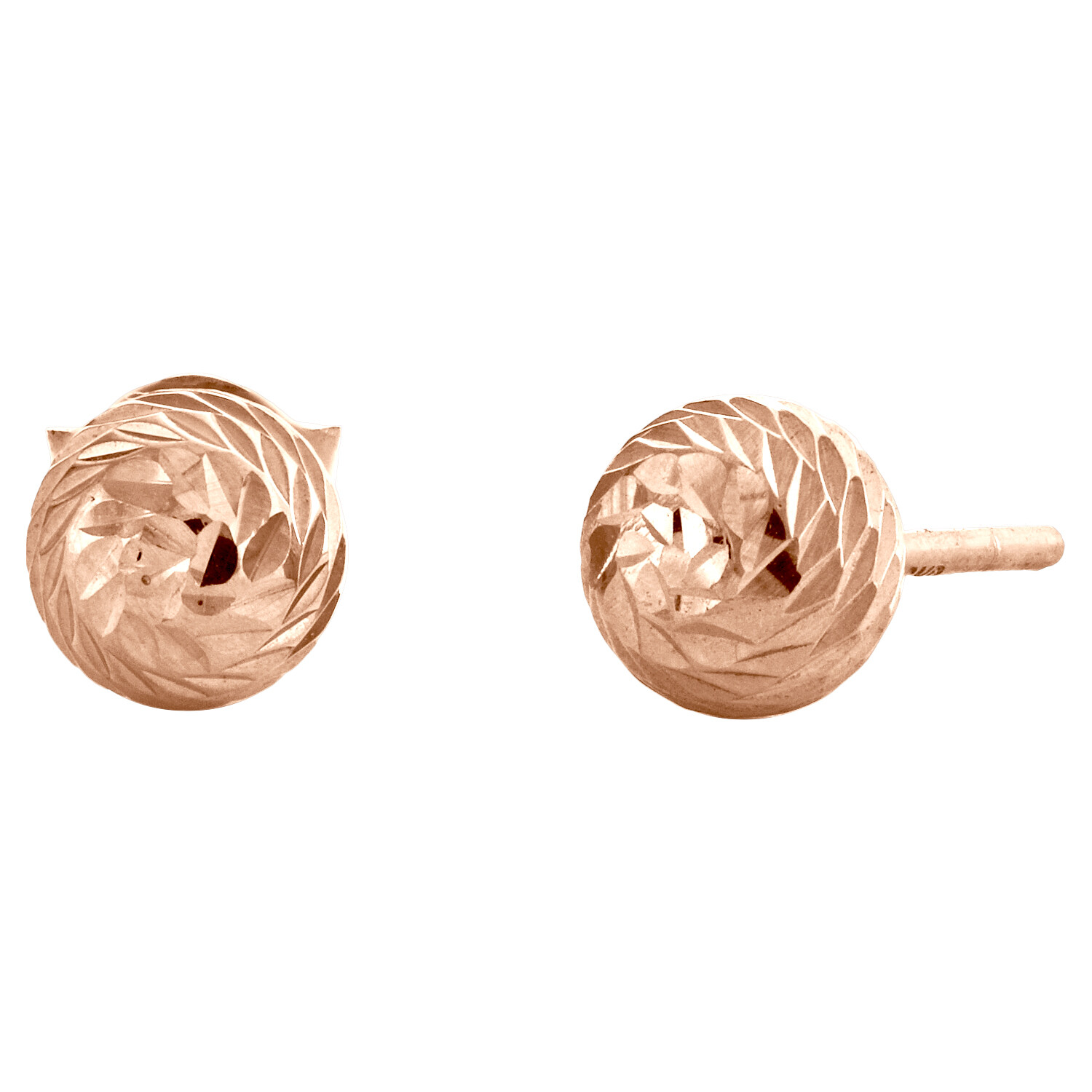 Genuine 14K Solid Rose Gold 5mm Diamond Cut Textured Ball Stud Post ...