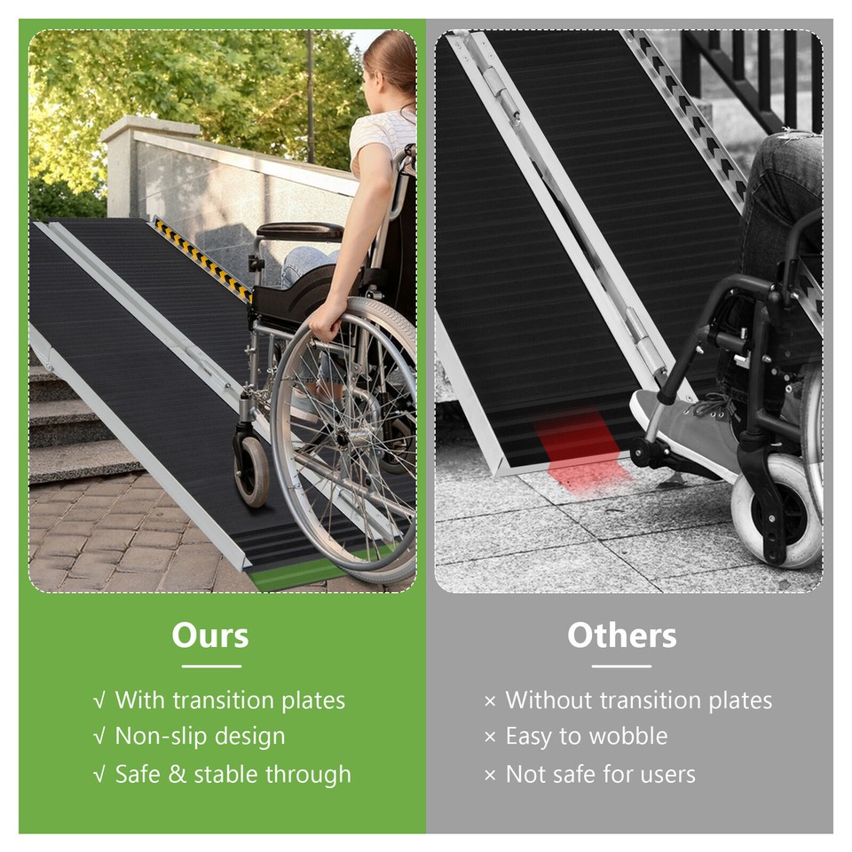 Wheelchair Ramp 5FT w/ Transition Plate & Non-slip Surface Warning ...