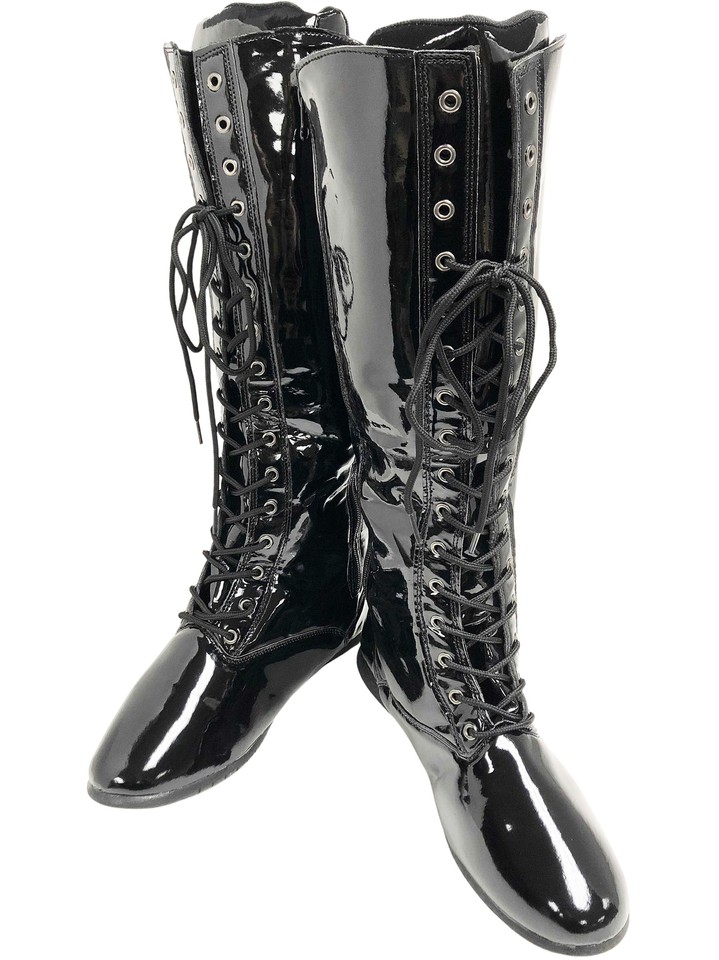 Black Adult Pro Wrestling Boots Boxing WWF WWE Costume Wrestler Shoes ...