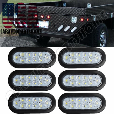 (6) 6" Oval Clear/White 10 LED Reverse Back Up Light Flush Mount ...