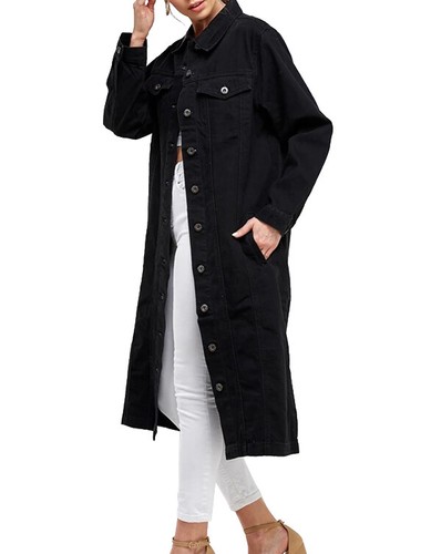 Women's Long Casual Maxi Length Denim Cotton Coat Oversize Button Up ...
