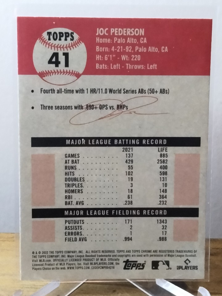 JOC PEDERSON 2022 Topps Chrome Platinum Baseball #41 San Francisco Giants OF | eBay