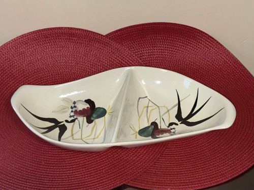 Vintage Red Wing USA Pottery Capistrano Swallow Birds Divided Serving ...