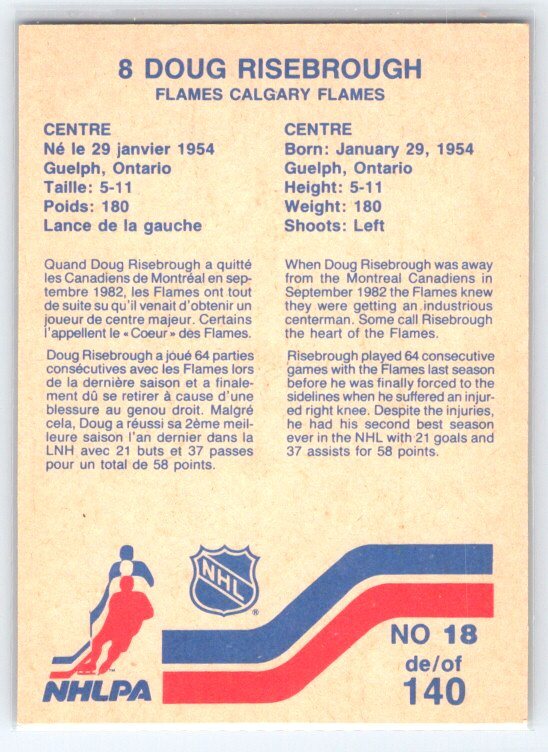 1983 Vachon Doug Risebrough #18 Calgary Flames | eBay