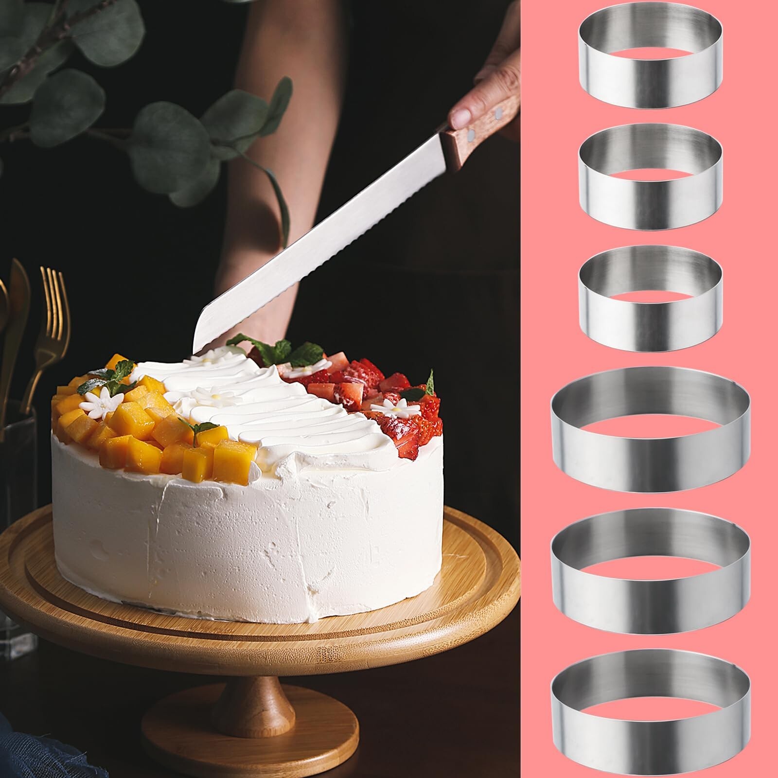 6 Pack Cake Rings for Baking Round Tart Ring Cookie Biscuit Cutter ...