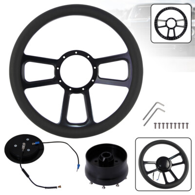 14" 350MM 9-Bolt Chrome W/Half Wrap PVC Steering Wheel + Adapter For ...