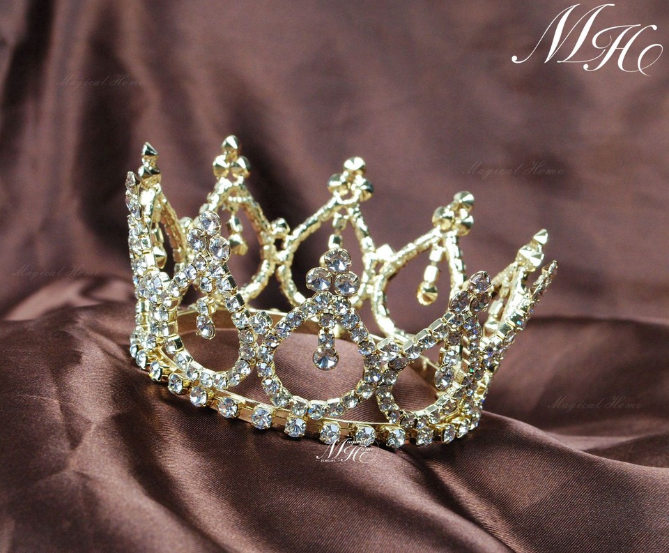 Small Tiara Gold Brides Mini Crowns Rhinestone Wedding Prom Party Hair ...