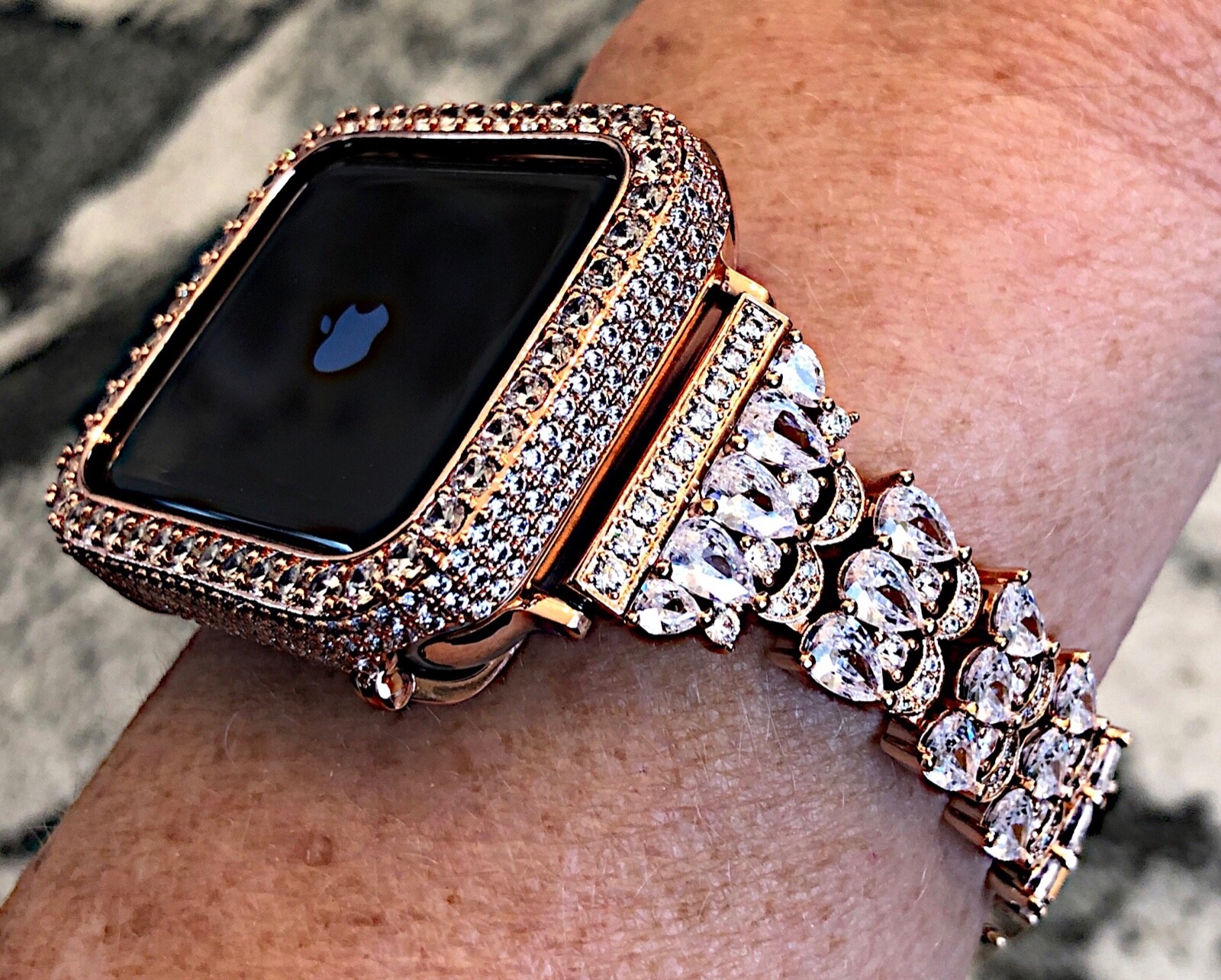Series 4,5,6,SE 40mm Rose Gold Lab Diamond Apple Watch Bezel + Apple ...