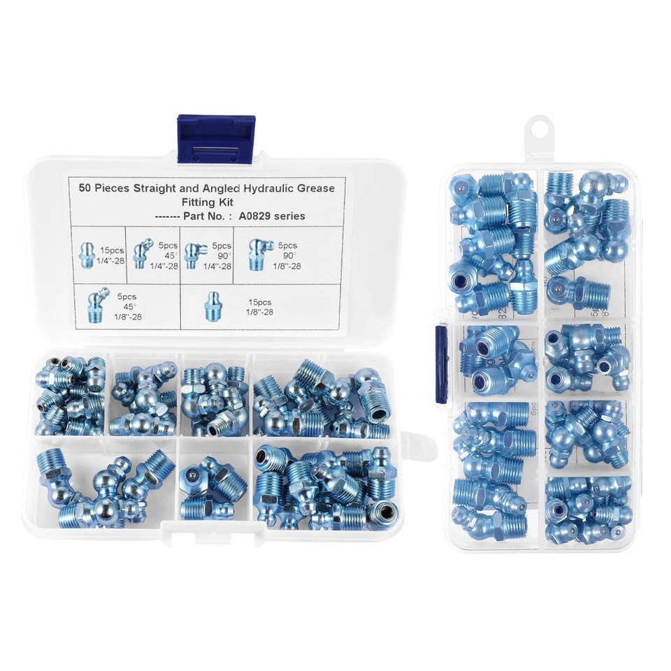 100pcs Zinc Plated Iron Grease Fitting Kit Nipple Assortment 45° Angled ...