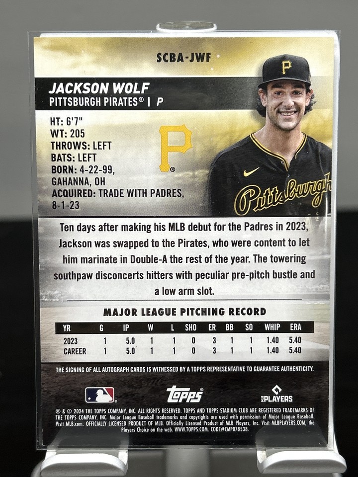 2024 Stadium Club Autographs - #SCBA-JWF Jackson Wolf - Pittsburgh ...