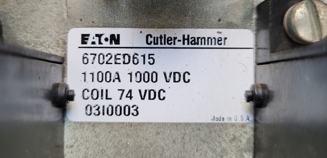 Eaton Cutler Hammer 6702ED615 Contactor 1100A 1000VDC Coil 74 VDC for ...