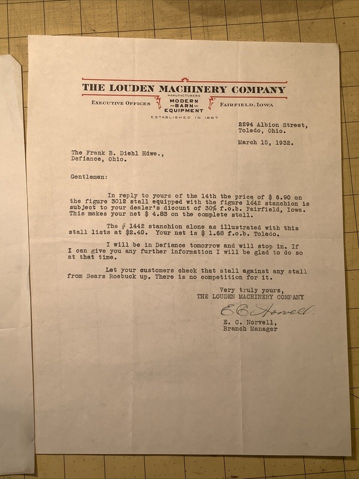 Set Of Three 1920s Papers Brochure + Letter Louden Machinery Co. INV ...