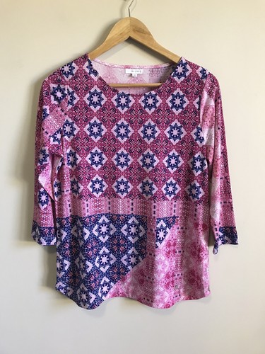 W LANE Women’s 3/4 Sleeve Blouse Top Size XS Multicoloured Geometric ...