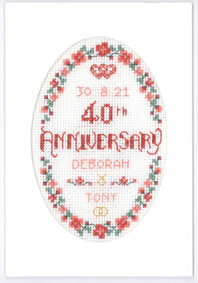Cross stitch card for a Ruby Wedding Anniversary -40- complete kit on ...