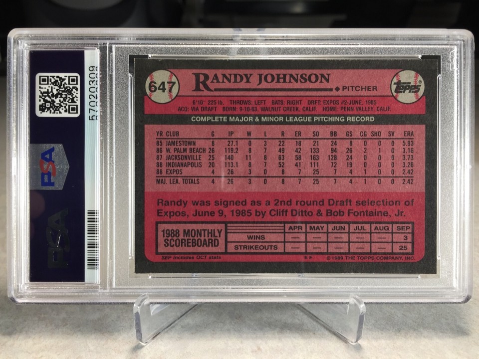 1989 Topps Randy Johnson Rookie #647 - PSA 9 - Montreal Expos | eBay