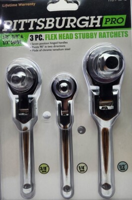 3 Piece Stubby Flexible Swivel Head Flex Head Ratchet Set- 3 Sizes ...