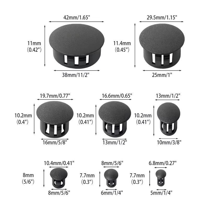 Black Plastic Hole Plug Snap-on Cover Hole Nylon Plugs Caps Hole Plugs ...