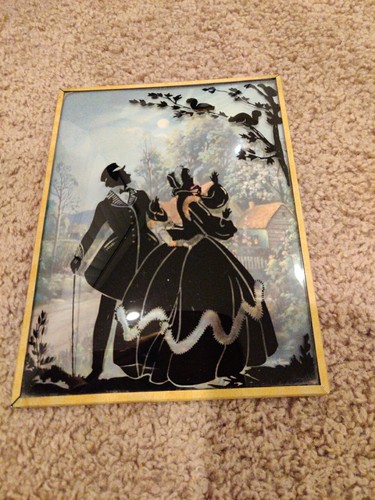 Vintage Silhouette Picture- Victorian Couple- Painted- Metal Frame~ 6 ...