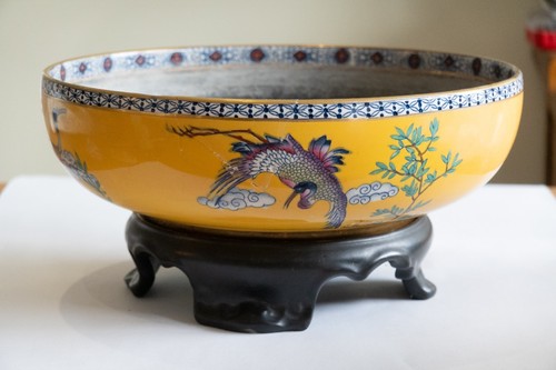 Vintage Cetem Ware Yellow Enamel Large Fruit Bowl with stand READ | eBay UK