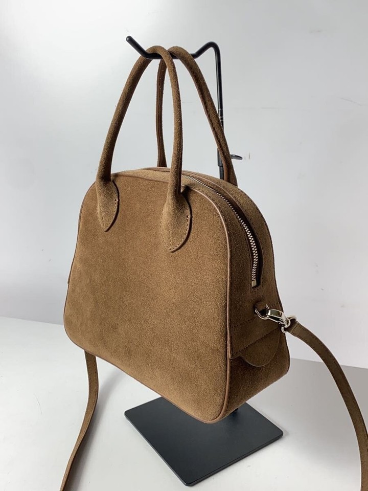 Maison Canau Round Boston 2Way Handbag Suede Brw Brown Solid Color Leather | eBay