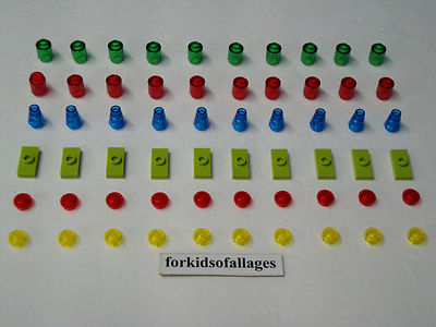60 Lego 1x1, 1x2 Dot/Stud Round Brick Cylinders Cones Jumper Plates U ...