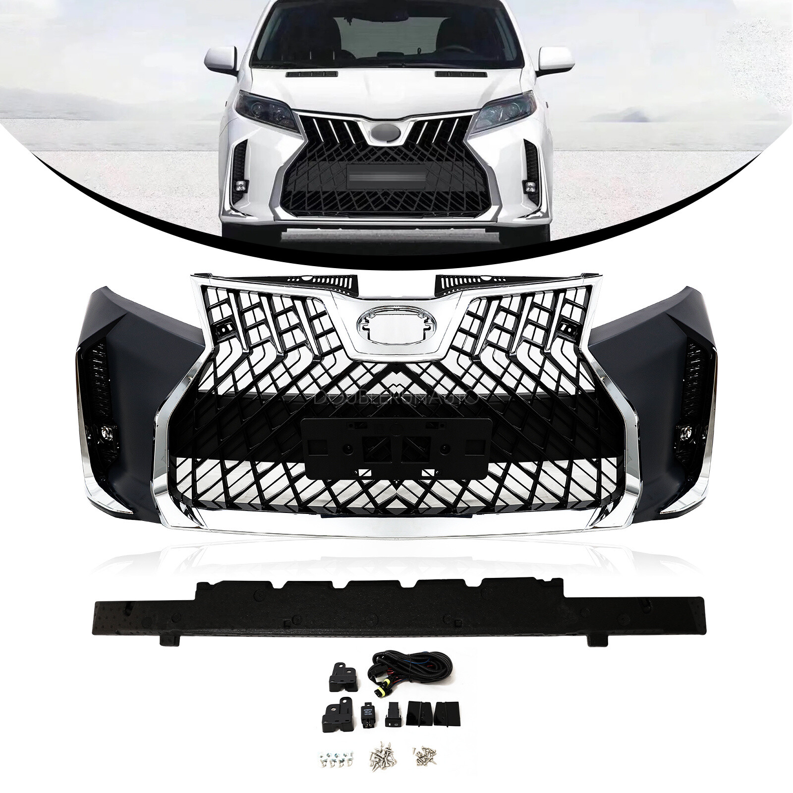 2011-2021 Toyota Sienna Front Bumper LM Style With Upper Grille | Black ...