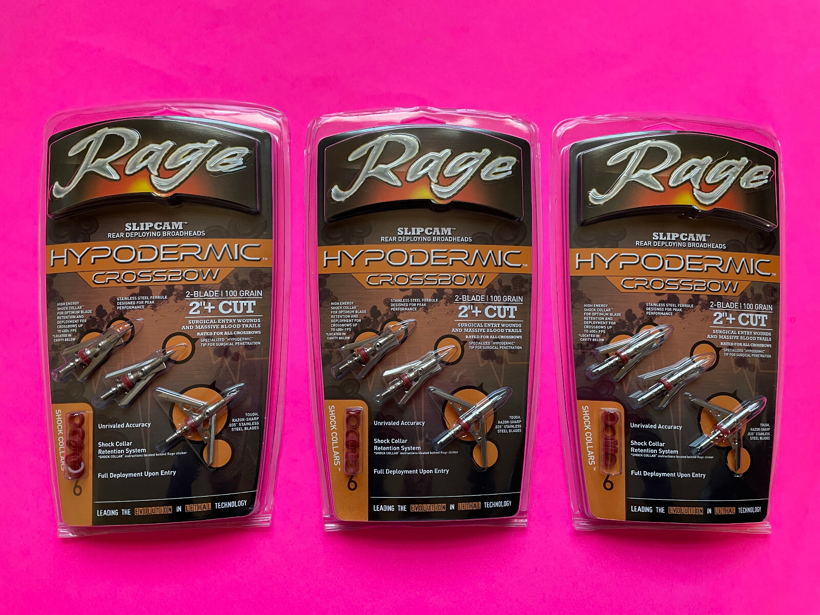 3 packs Rage Crossbow Hypodermic Broadheads 100 Grain 2" Cut Slipcam ...
