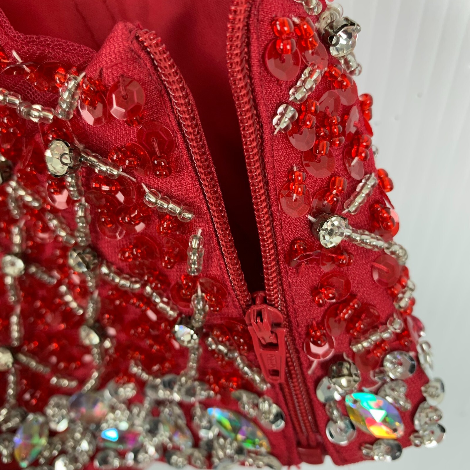 Red Bling Crop Top 34in Beads Rhinestones Sequins Prom Uniform Costume ...