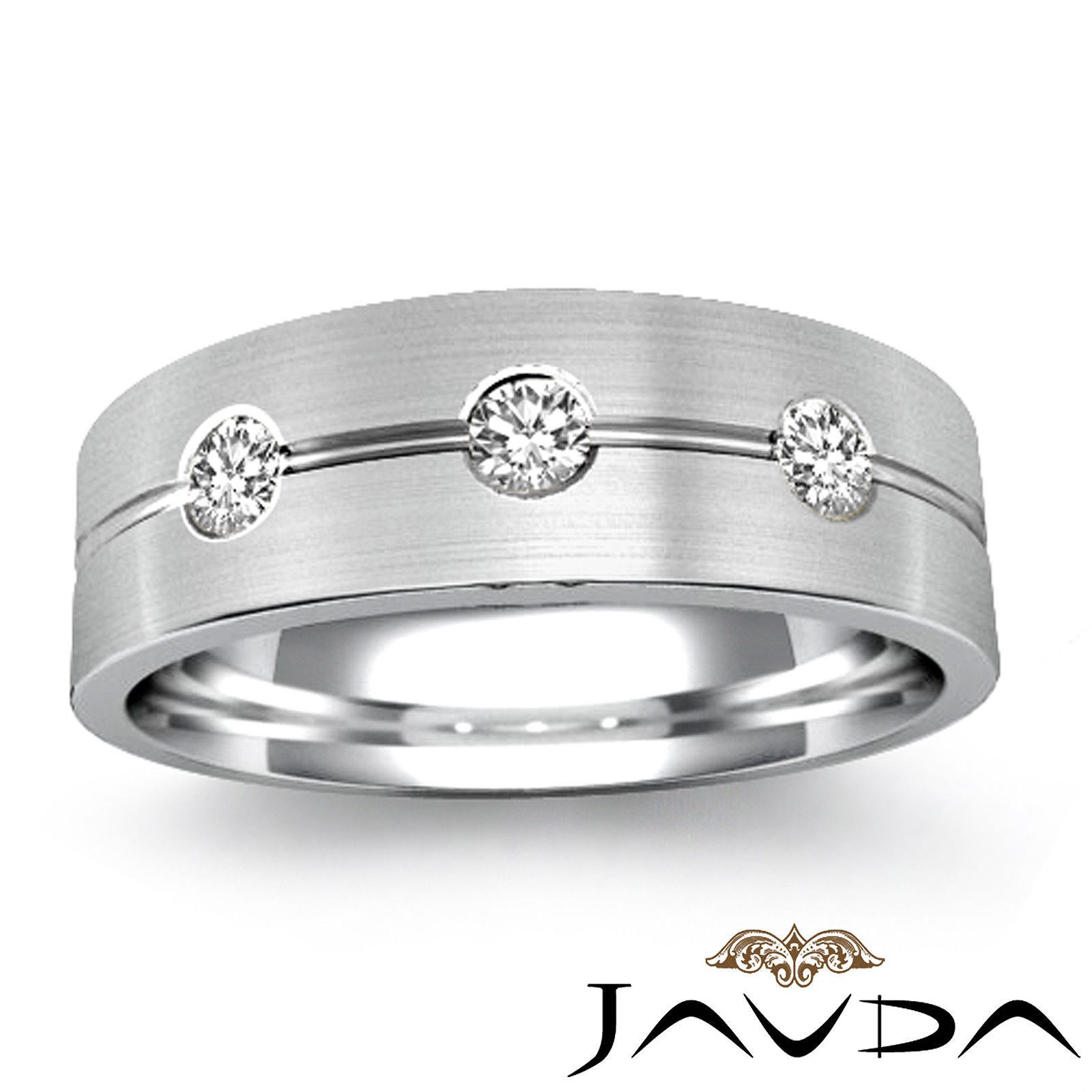 3 Stone Diamond Mens Half Wedding Band Matt Finish Platinum Splendid ...