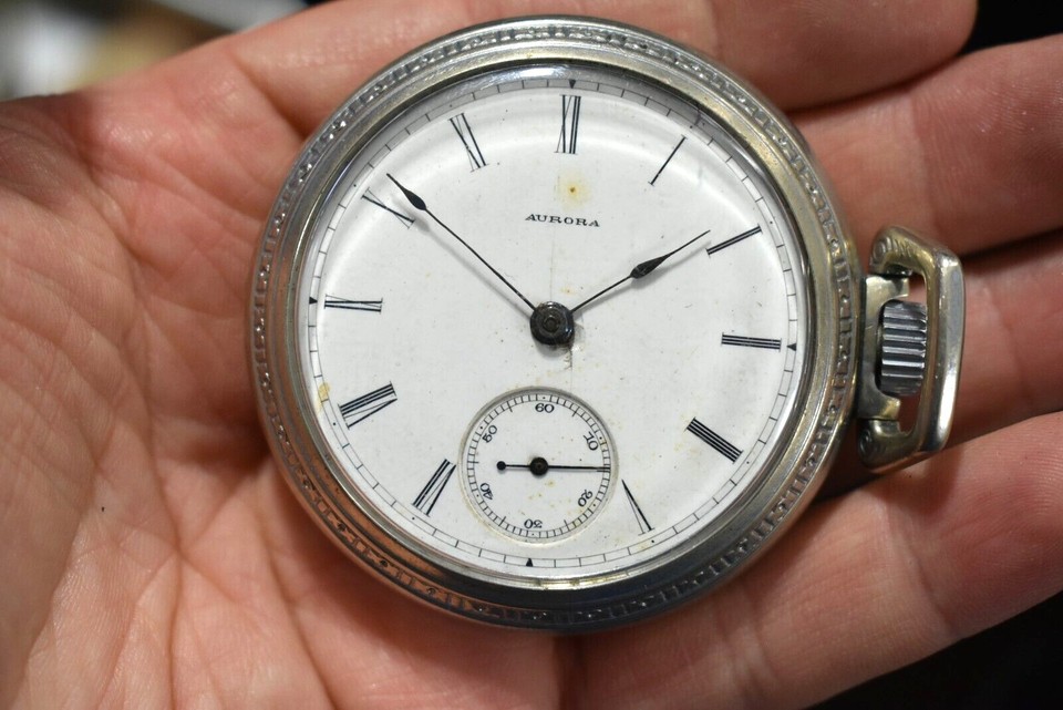 1885 Aurora 18s 7J Sidewinder Pocket Watch W/ Keystone Base Metal Case ...